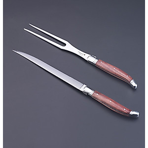 LAGUIOLE BY FLYINGCOLORS Steak Knife & Fork Set. Stainless Steel Carving Knife Set, Wooden Gift Box, 2 Pieces