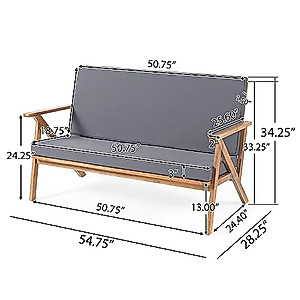Christopher Knight Home Panama Outdoor Acacia Wood Chat Set with Water Resistant Cushions, 4-Pcs Set, Teak Finish / Grey