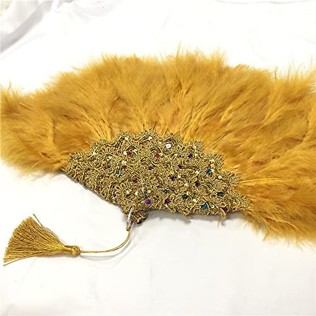 African Feather Fan African Feather Hand Fan Handmade Fans for Wedding Decoration Hand Fan with Sequins Applique Double-Sided Feather Fan - 33cm X 55cm