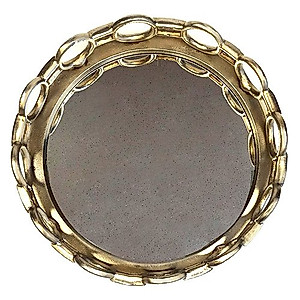 ZUCCOR 15" Athens Round Serving Tray With Mirror, Made with Cast Aluminum in ANTIQUE BRASS PLATED | Ornate Decorative Tray | Jewelry Holder - 12.3" x 12.3" x 3.4"