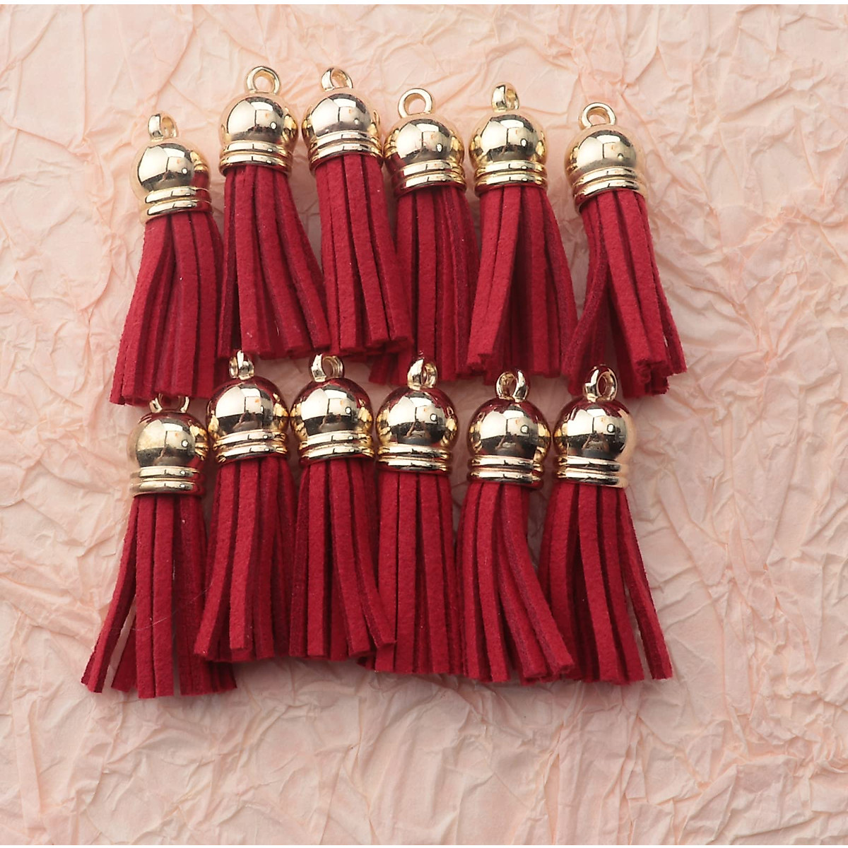 Ruwado 30 Pcs Keychain Leather Tassels with Gold Caps Hole Mini Faux Tassels for DIY Jewelry Making Keychain Earrings Craft Project Supplies Necklace Bracelet (Red)