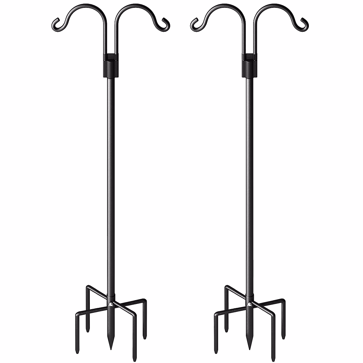 Double Shepherds Hooks for Outdoor, Heavy Duty Bird Feeder Pole with 5 Prong Base, Adjustable Shepards Hook for Outside, Garden, Weddings, Hanging Plant, 2 Pack