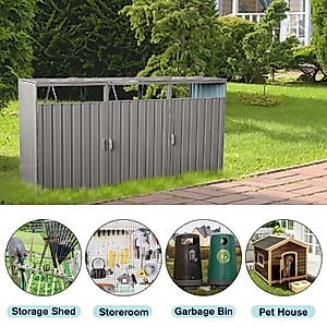 Outdoor Trash Can Storage 3 Bins,Garbage Bin Storage Shed with Waterproof Metal,Suitable for Garden Yard(Light Grey-3 Doors)