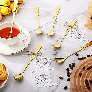 Skybooly 50 Sets Bridal Shower Tea Party Favors for Guests Mini Coffee Spoons Small Tea Spoons Heart Spoon with Teapot Idea Thank You Cards and Hemp Rope Wedding Souvenirs Tea Party Supplies