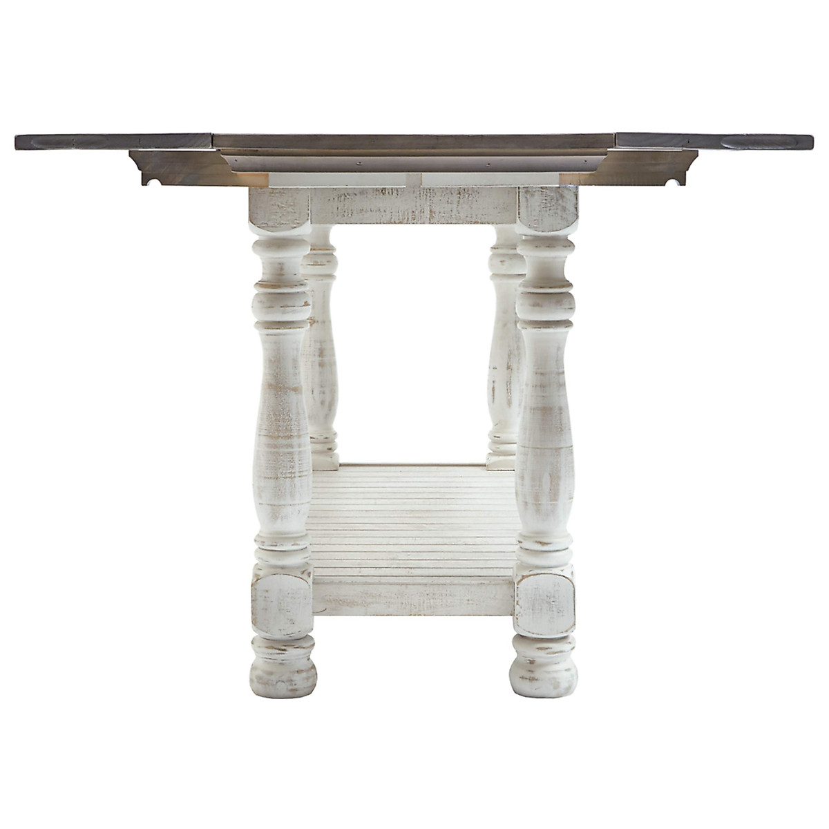 Signature Design by Ashley Havalance Farmhouse Sofa Table, Flip Top Design for Additional Dining Space and Fixed Lower Shelf, Gray & White with Weathered Finish