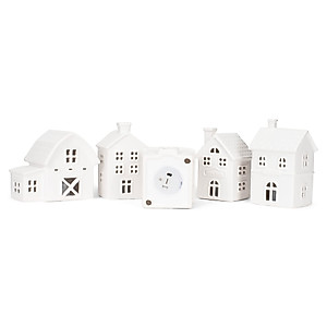 Mark Feldstein & Associates Village with Trees Winter White Glazed Porcelain Holiday Tabletop Figurines, Set of 11, 7 Inch
