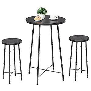 VECELO 3 Piece Round Pub Dining Set, High Top Bar Table and Stools for 2, Bistro Dinette with/Chairs for Small Space, Easy Assembly, Black