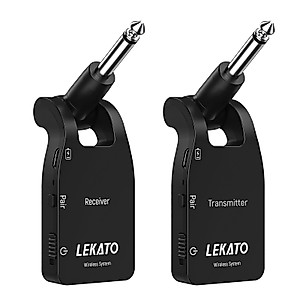 LEKATO Wireless Guitar Transmitter Receiver Rechargeable 2.4GHz Wireless Guitar System 6 Channels Wireless Audio System 100ft Transmission Range for Electric Guitar Bass(WS-10)