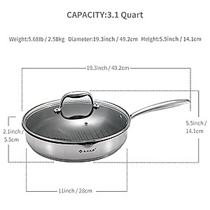 NANFANG BROTHERS Frying Pan 11 inch 316 Food Grade Copper Core Non Stick Frying Pan Set, 3 Ply Compound Pot Bottom, Anti-Scratch Pot Body, Dishwasher Safe (with Pan Lid)