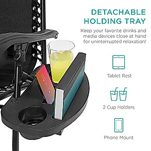 Best Choice Products Set of 2 Adjustable Steel Mesh Zero Gravity Lounge Chair Recliners w/Pillows and Cup Holder Trays, Black