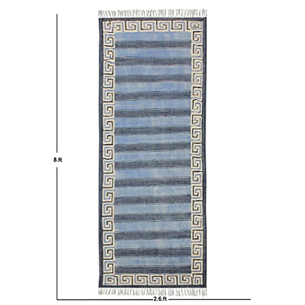 Casavani Hand Block Printed Cotton Dhurrie Striped Tassel Rug Boho Area Rug Easy Care Washable Rugs for Doormat Entryway Living Room Bedroom Hallway Balcony 6x12 Feet Runner