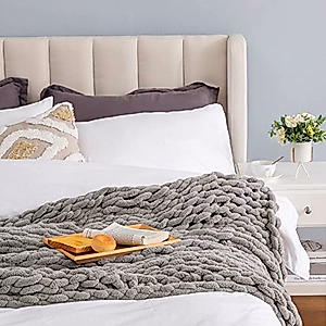 HBlife Chunky Knit Throw Blanket 40X40 Inches, Super Warm Soft Chenille Yarn Cable Knitted Blankets and Throws Boho Giant Cozy Thick Crochet Blanket for Sofa Bed Couch, Grey