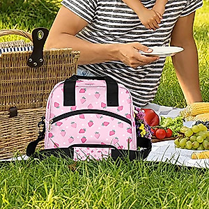 Strawberry Lunch Bag Lunch Tote Bag, Leakproof Insulated Cooler Bag, Fresh Fruit Pink Strawberry Lunch Box Water-resistant Thermal Lunch Bag, Lunch Bags for Women/Men/Picnic/Beach/Hiking/Work