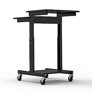 Luxor Adjustable Height Multipurpose Lightweight Rolling Presentation Workstation with 3 Shelves - Black, Perfect for School, Classroom, Office and More