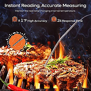 Pilita Digital Meat Thermometer with Large Touchscreen LCD, with Long Probe, Kitchen Timer, Backlight Instant Read for Smoker Kitchen BBQ Oven, Grill Thermometer, Cooking Food Meat Thermometer- Silver
