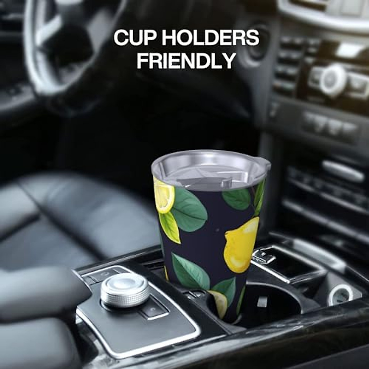 Lemon fruit Tumbler with Lid and Straw 20oz Stainless Steel Car Cup for Hot and Cold Drinks, Double Wall Insulated Travel Coffee Mug Reusable Drink Thermos Cup Birthday Gifts