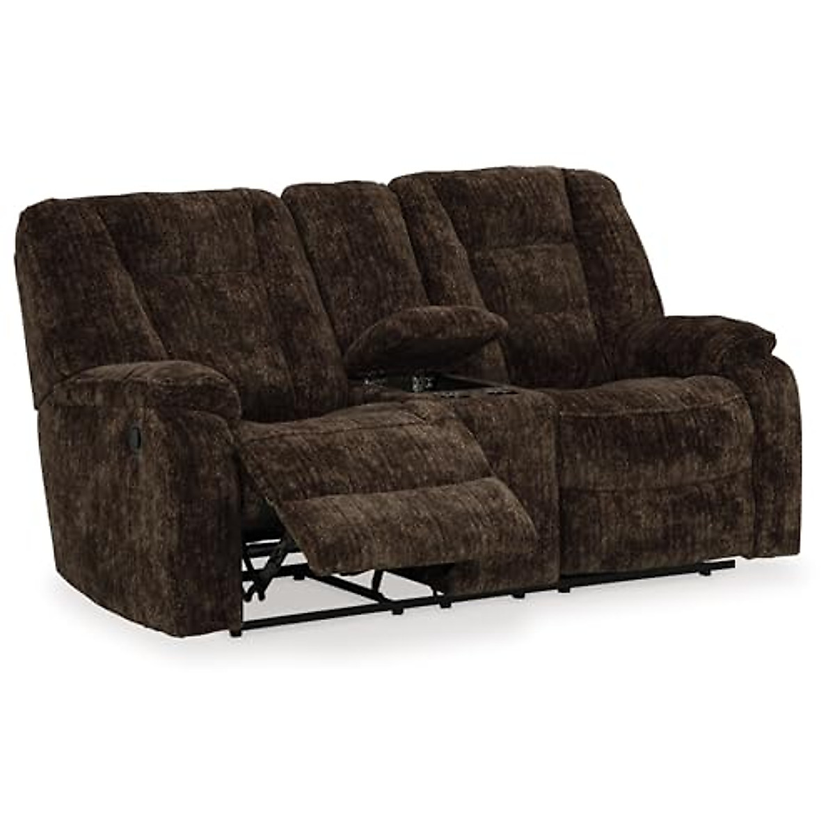 Signature Design by Ashley Soundwave Contemporary Manual Reclining Loveseat with Console and Cup Holders, Dark Brown