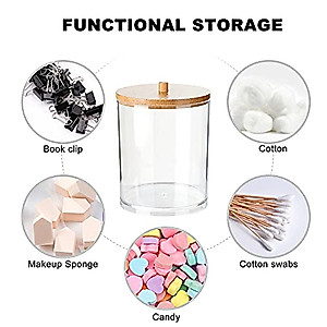 COSMARK 2 Pack Acrylic Qtip Holder Apothecary Jars with Bamboo Lids for Cotton Ball Pad Round Swab