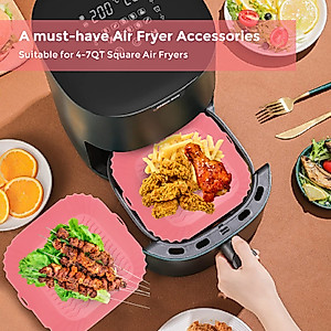 Square Air Fryer Silicone Pot, 8 Inch Reusable Heat Resistant Food Grade Silicone Air fryer Liners Inserts Baskets Bowl Accessories for COSORI Instant Vortex CHEFMAN 4 to 7 QT Air Fryer Oven Microwave