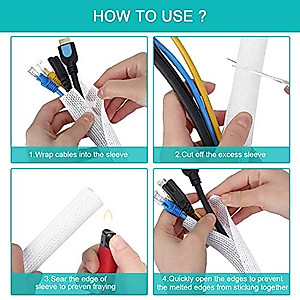 6.6ft - 4/5 inch White Cable Sleeve, Cable Organizer for Desk PC TV Computer, Wire Protector Cable Wrap Cover, Cord Management for Home Office