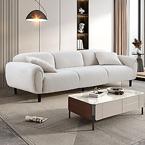 WILLIAMSPACE 84" Velvet Sofa Couch for Living Room, Modern Mid-Century Luxury 3 Seater Sofa with 2 Throw Pillows, Back Upholstered Sofa Couch for Home, Office, Apartment, Bedroom - Beige