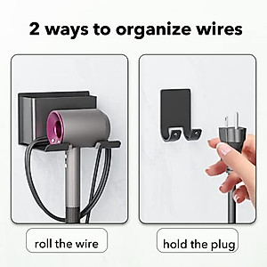 susswiff Hair Dryer Holder, with Caddy and Plug Hook, Metal Blow Dryer Holder Wall Mount, Self-Adhesive Extra Sticky, Hair Rack for Hair Care Product, Small Straightener Curling Iron Hot Tool, Grey