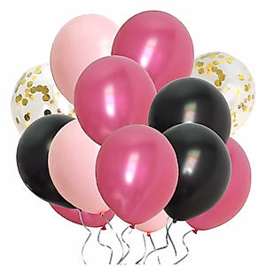 Hot Pink Balloons Assorted Black Gold Pink Party Decorations for Bachelorette Bridal Baby Shower Women Birthday (Latex Pink + Gold Confetti)