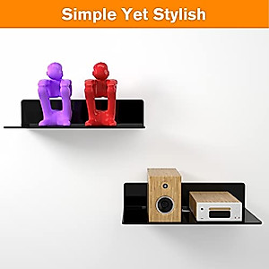 VZINO Small Adhesive Wall Shelf Set of 4, No Drill Acrylic Floating Shelves for Expand Space, Preppy Room Decor, Small Display Shelf for Smart Speaker /Action Figures with Cable Organizer