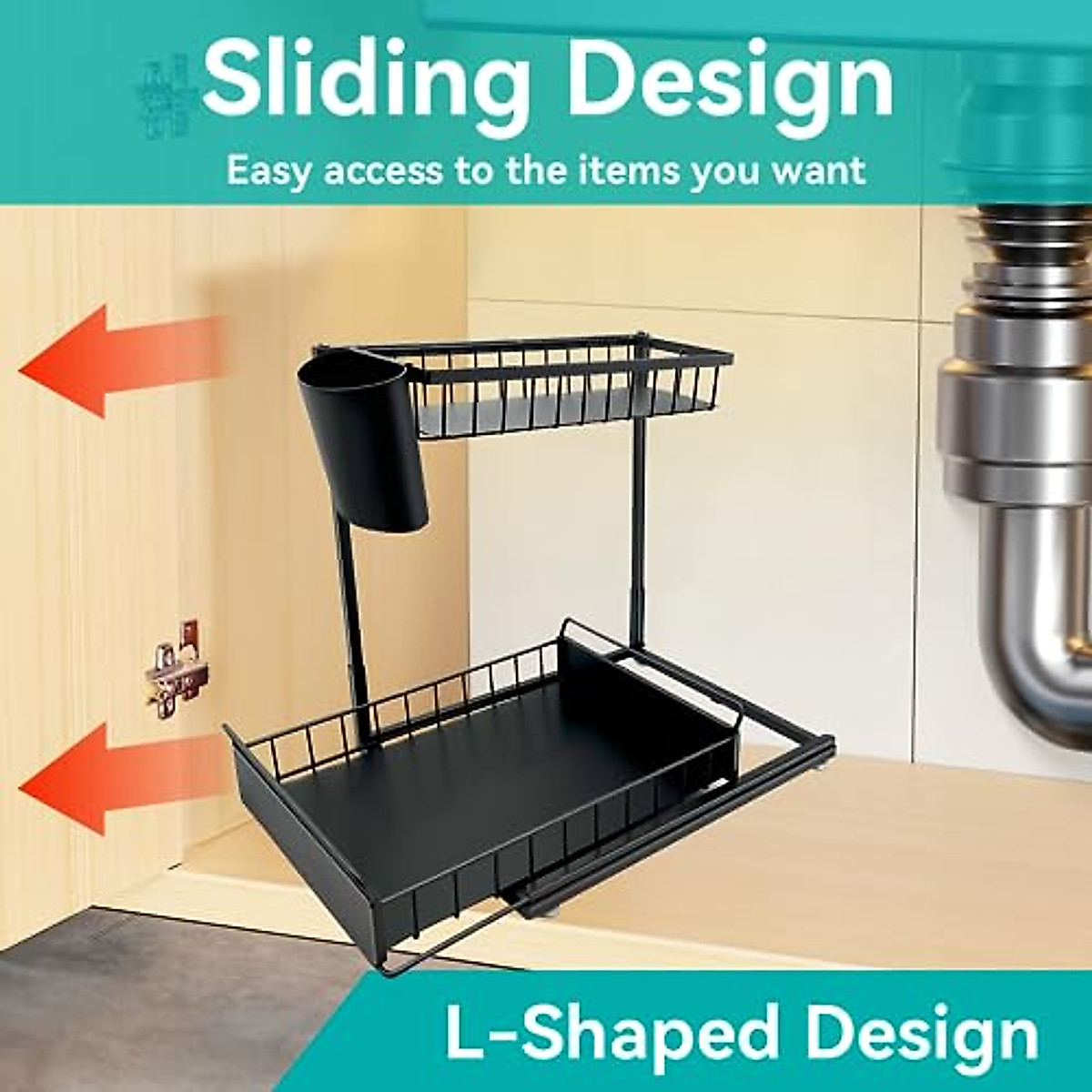 ZWMSSLL Under Sink Organizer, 2 Tier Sturdy, Durable Bathroom-Kitchen Storage Rack with Quiet Sliding, Adjustable, Multi-Purpose Design for Sink and Cabinet Storage