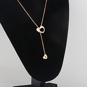 ENSIANTH Rose Gold Zodiac Signs Heart Necklace Stainless Steel Lariat Y Necklace Best Birthday Gift (Pisces)