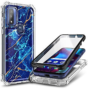 NZND Compatible with Motorola Moto G Go (AT&T XT2163-7 6.5") with [Built-in Screen Protector], Full-Body Protective Shockproof Rugged Bumper Cover Case (Sapphire)