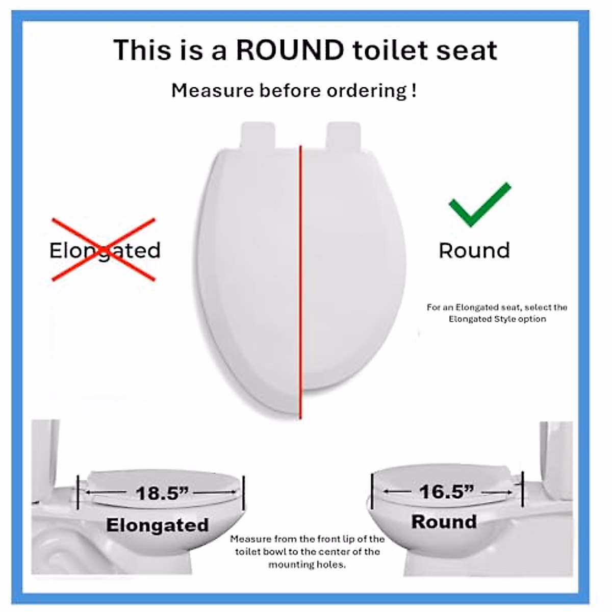Bath Décor 2Q1R6-40 Deluxe Slow Close Plastic Toilet Seat with Vari-Adjust Lok-Down R'N'C Hinge and Quik-Lok Mounting Hardware, Round, Dresden Blue