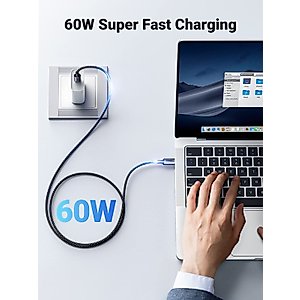 UGREEN USB C to USB C Cable USB 3.1 5Gbps, 60W Type C PD Fast Charging 4K Video Compatible with MacBook Pro 2022, iPad Pro 2022, Galaxy S23/22/Z Fold/Z Flip, Google Pixel 7/6a, PS5, Switch,etc. 6.6FT
