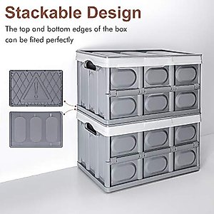 Homde 50L Storage Bins with Lids Collapsible Pack of 2 Plastic Crates Storage Container Gray Box with Handle for Shoes, Clothes, Toy, Books and Grocery (X-Large)
