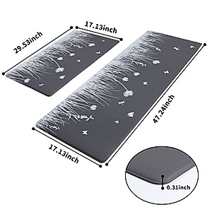 Rempry Kitchen Rugs and Mats Set of 2, Cushioned Anti Fatigue Kitchen Floor Mat, Non Slip Waterproof Kitchen Rug Set Comfort Standing Mats 17"x47"+17"x29" (Grey)