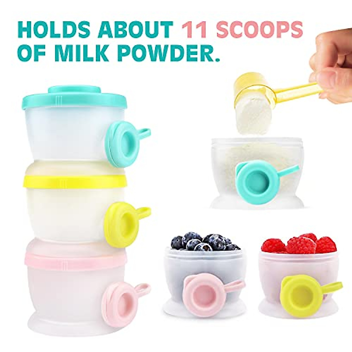 Zooawa Baby Formula Dispenser, Non-Spill Stackable Milk Powder Formula Container Christmas Formula Holder Snack Fruit Biscuits Storage for Travel, On-The-Go, BPA Free, 3 Compartments