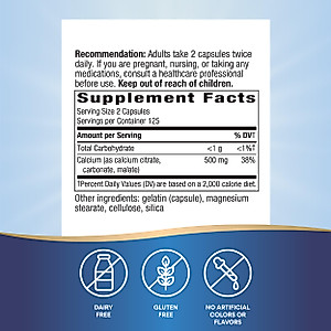 Nature's Way Calcium Citrate - 500 mg Calcium per 2-capsule Serving - For Bone Health & Muscle Function* - Blend of Citrate, Carbonate & Malate - Gluten Free - 250 Capsules (2 Pack)