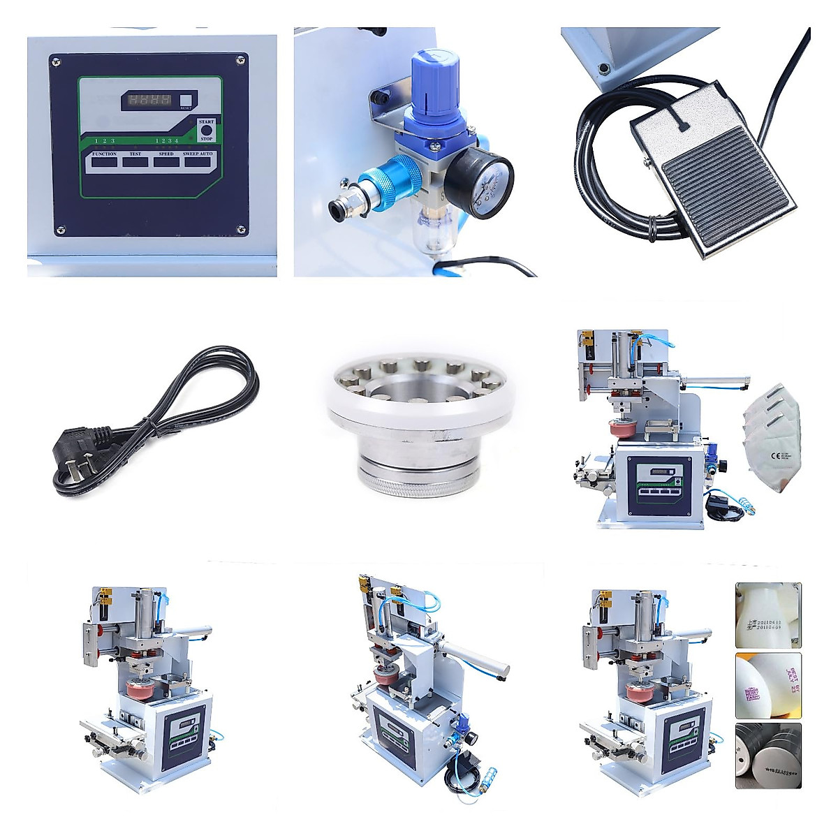 Pad Printer, 2-Station Pneumatic Single Color Pad Printer Stamping Embossing w/Sealed Ink Cup and Shuttle, 2200PCS/hour