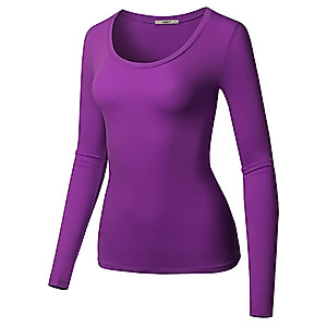 STARJJ Womens Basic Active Slim Fit Scoop Neck Long Sleeve T-Shirt Top (S-2XL) PURPLE L
