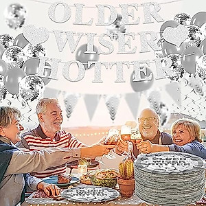 50 Pcs Older Wiser Hotter Party Supplies,Older Wiser Hotter Paper Plates 7" Silver Party Dessert Plates for 30th 40th 50th 60th 70th 80th Birthday Party Fun Party Disco Birthday Party Decorations