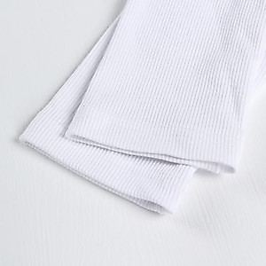 Artfish Women's Long Sleeve V Neck Crop Top Ribbed Knit Slim Fitted Basic T-Shirts (White, M)