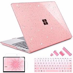 Lepeoac Compatible with 12.4 inch Microsoft Surface Laptop Go2 Go1 Models: 1943 2013（2020 2022 Release, Plastic Hard Shell Case with Keyboard Cover & Screen Protector, Sparkly Clear