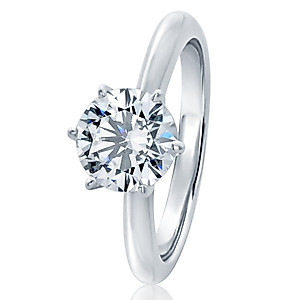 Sterling Silver Ring Round 1.5 carat CZ Stone 6 prong Classic Solitaire Wedding Engagement Ring 7.5MM (Size 5 to 10), 5