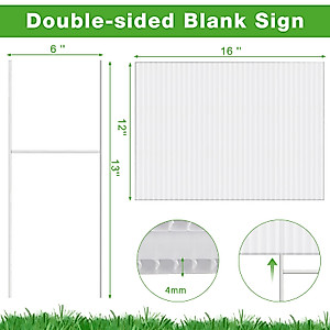 20 Pack Blank Yard Signs with Stakes Bulk Plastic Lawn Signs Double Sized for Outdoor Garage Sale Real Estate Open House Rent Guidepost, Christmas Birthday Party Decorations(White, 16 x 12 Inch)