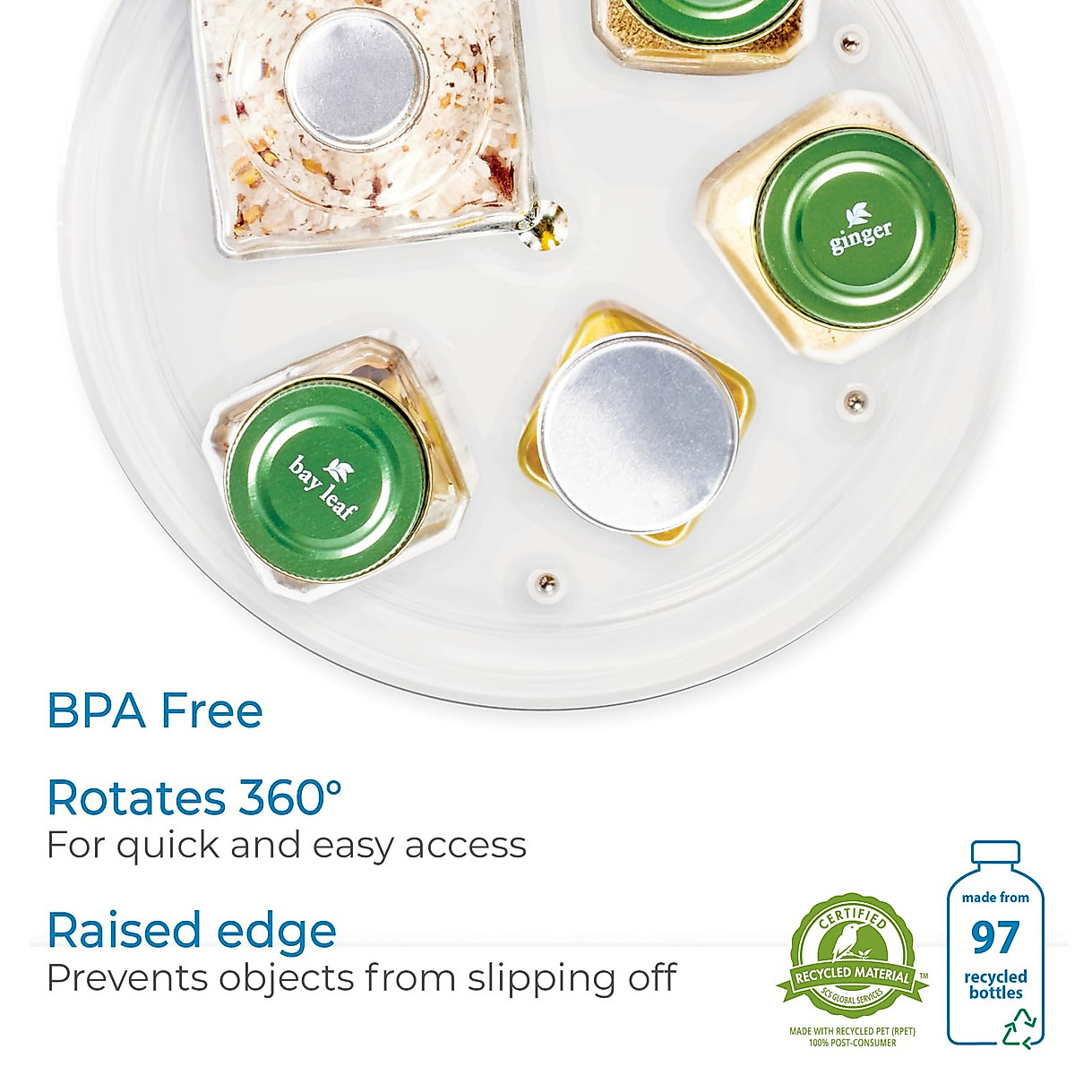 iDesign Linus Lazy Susan Turntable Spice Organizer Rack for Kitchen Pantry, Cabinet, Countertops - 14", White