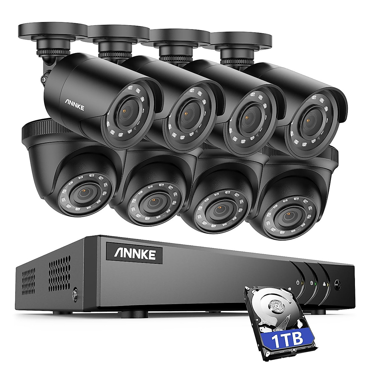 ANNKE 8CH Wired Security Camera System Outdoor, H.265+ Surveillance DVR Recorder with 8 x 1080p Home CCTV Cameras, Up to 100 ft Night Vision, Motion Detection, Easy Remote Access, 1TB Hard Drive