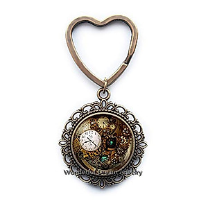 Jewelry Accessories Steampunk Clock Key Ring Keychain Glass Cabochon Photo Keychain Gifts Men, BFF Keychain, Clock Key Ring, Best Friend Jewelry，PU119