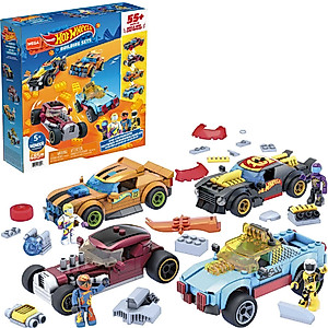 MEGA Construx Hot Wheels Kids Car Building Toy Set, Car Customizer with 485 Pieces, Rally Rat, Dawgzilla, Night Shifter, Mod Rod, Ages 5+ Years