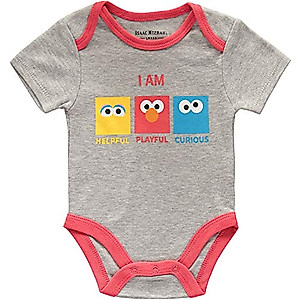Happy Threads Sesame Street Baby Boys Short Sleeve Onesie Bodysuits 5 Pack Gift Set (Multicolored, 6-9 Months) (ASEB047PK)