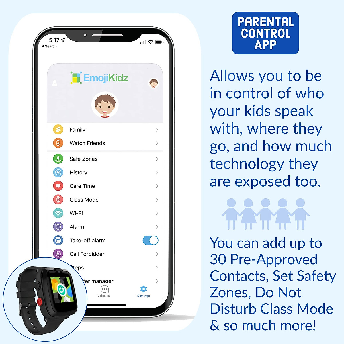 Emojikidz Kids Smartwatch with SIM Card - Ages 4-12 Years for Boys & Girls - GPS Tracking Locator SOS Alarm Remote Monitoring 2-Way Face to Face Call Voice & Video Camera Worldwide Coverage - Black